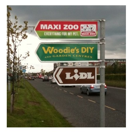 Finger post direction signage including fittings.